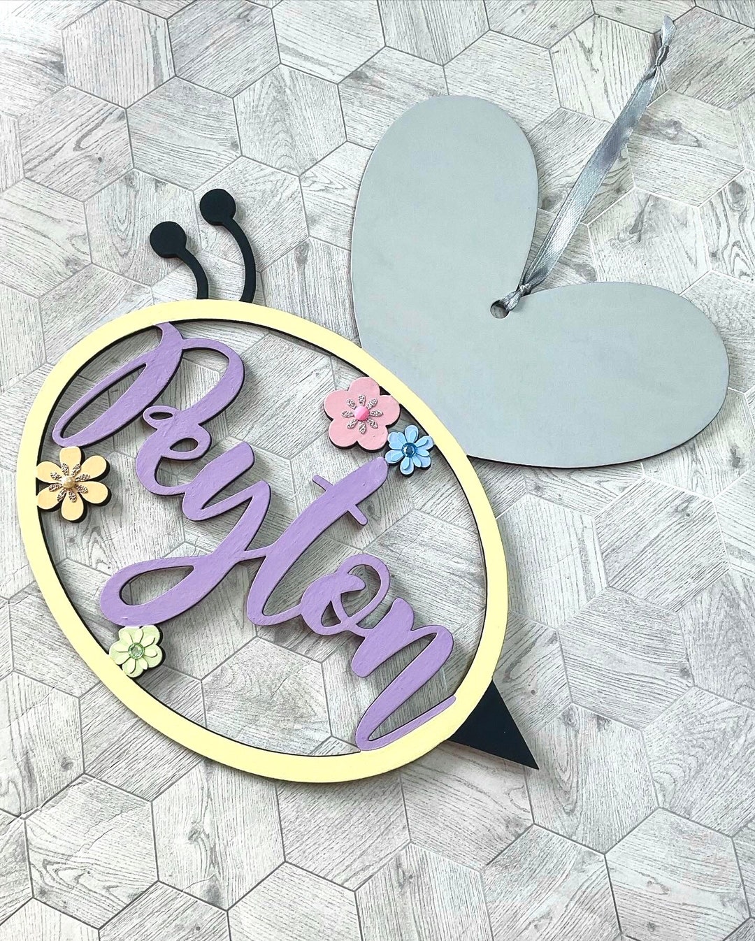 Personalised Bee Silhouette Name Shape Sign, Bedroom, Nursery Play Room ...