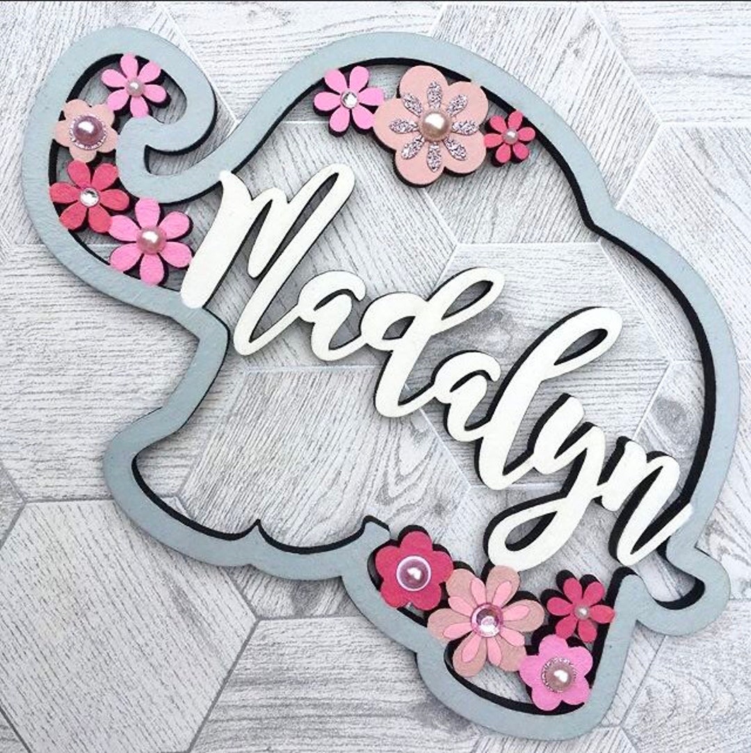 Personalised Elephant Silhouette Name Shape - Etsy