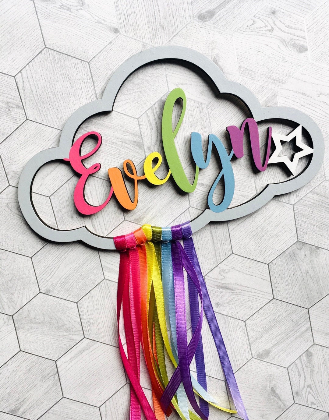 Personalised Rainbow Name Cloud -door Sign - Bedroom Nursery Sign - Etsy