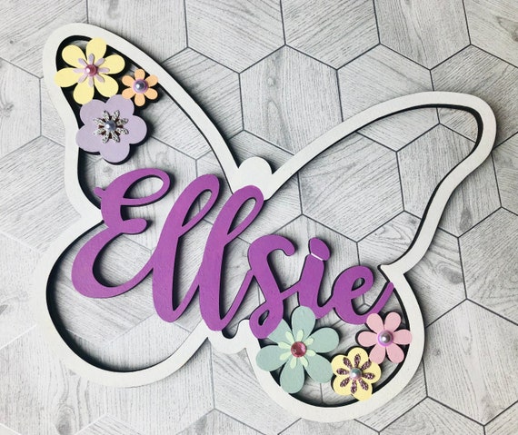 Custom Name Butterfly Silhouette Name Shape Personalised Sign - Etsy
