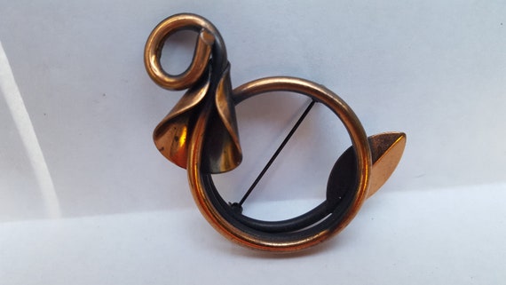 Mid Century Modern Copper Flower Brooch Pin, Art Deco… - Gem