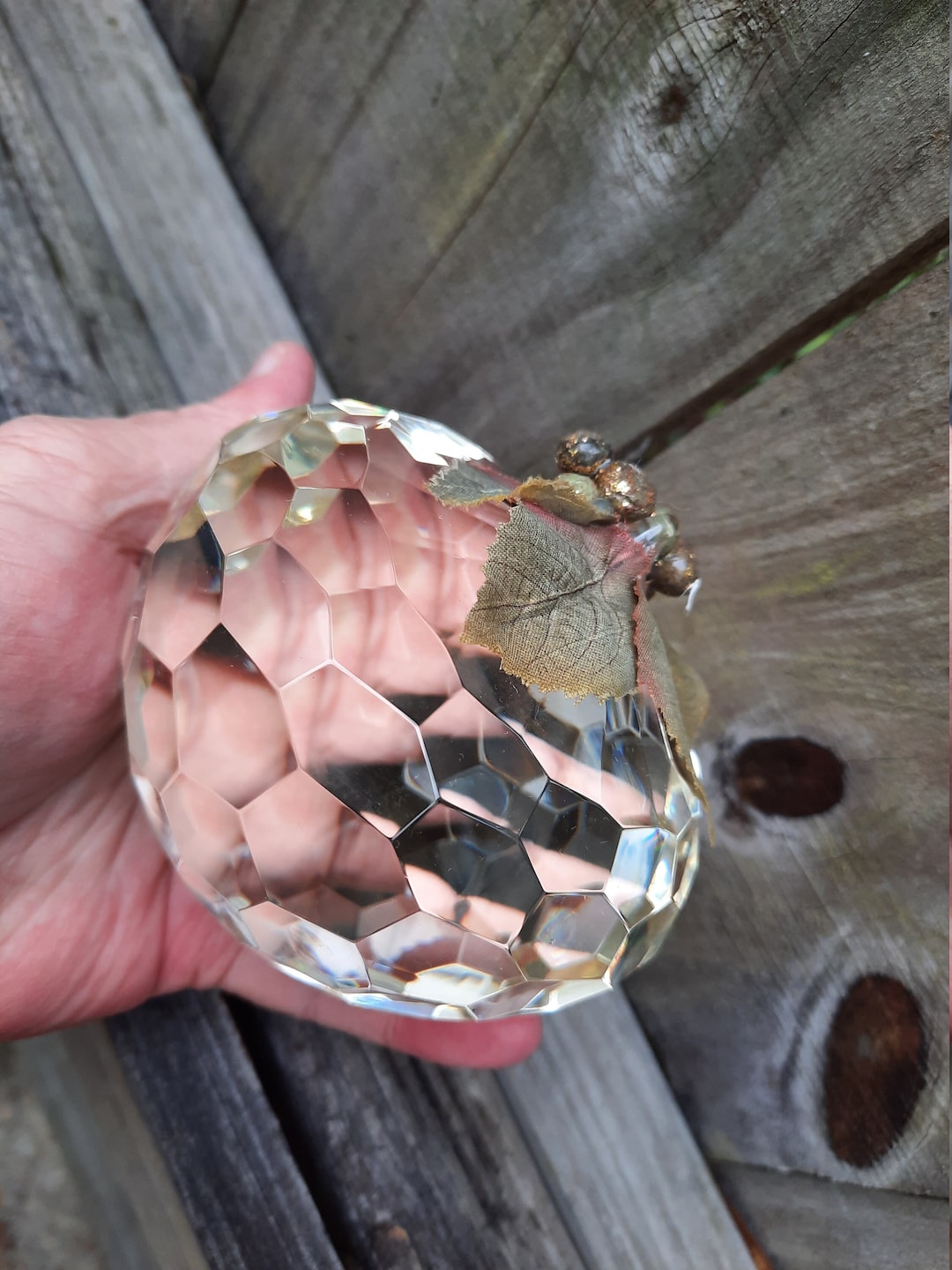 Clear Faceted Crystal Apple Figurine, Handblown Solid Glass Fruit ...