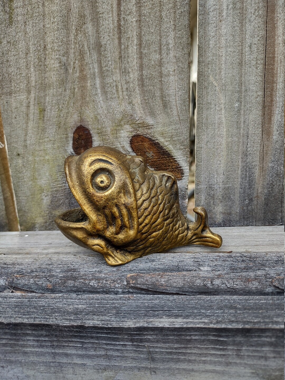Vintage Brass Fish Figurine, Cigar Rest, Cigarette Ashtray, Figural ...