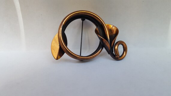 Mid Century Modern Copper Flower Brooch Pin, Art Deco… - Gem