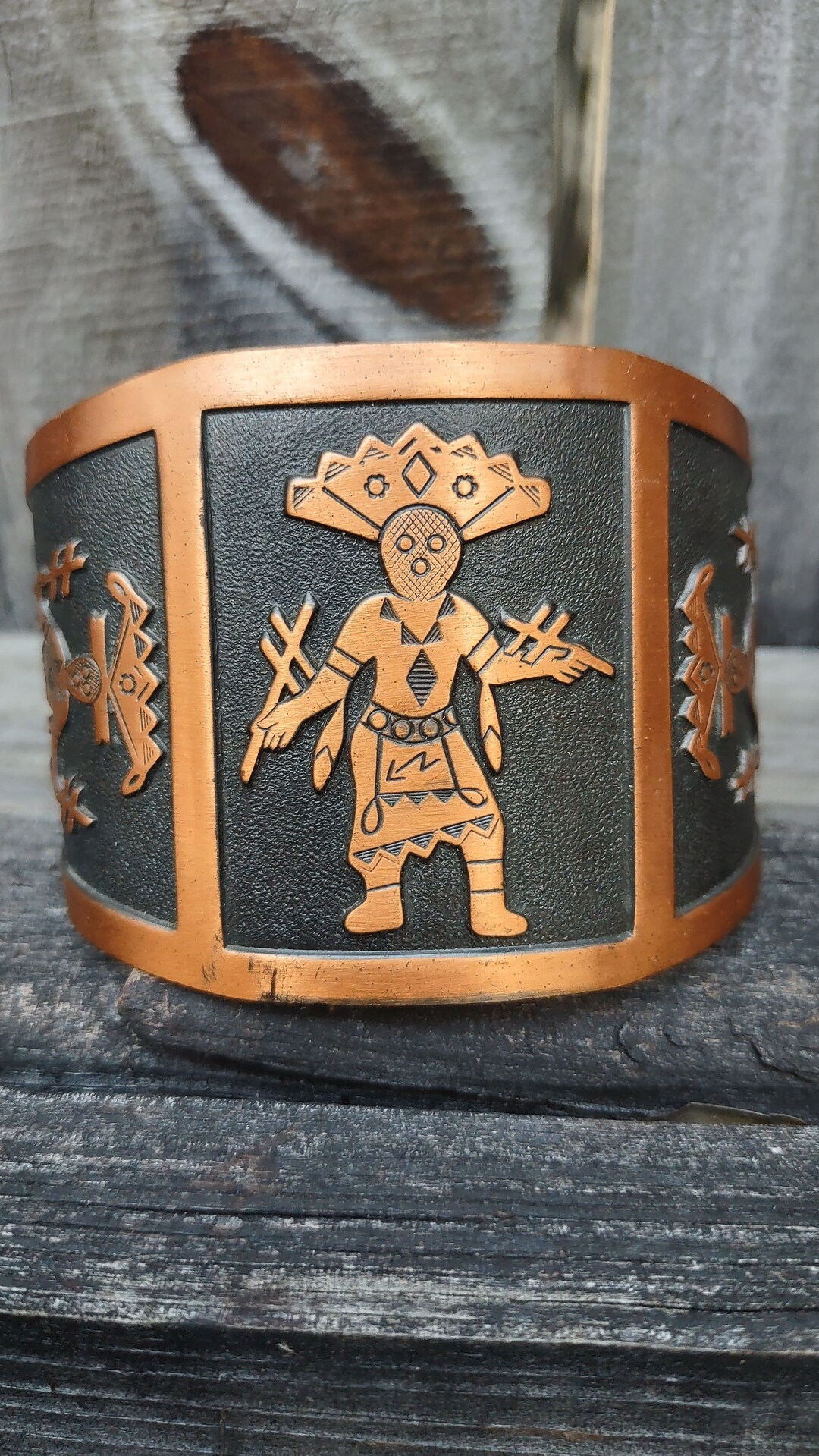 Wide Copper Cuff Bracelet, Bell Trading Post Kachina Dancer, for Men or ...