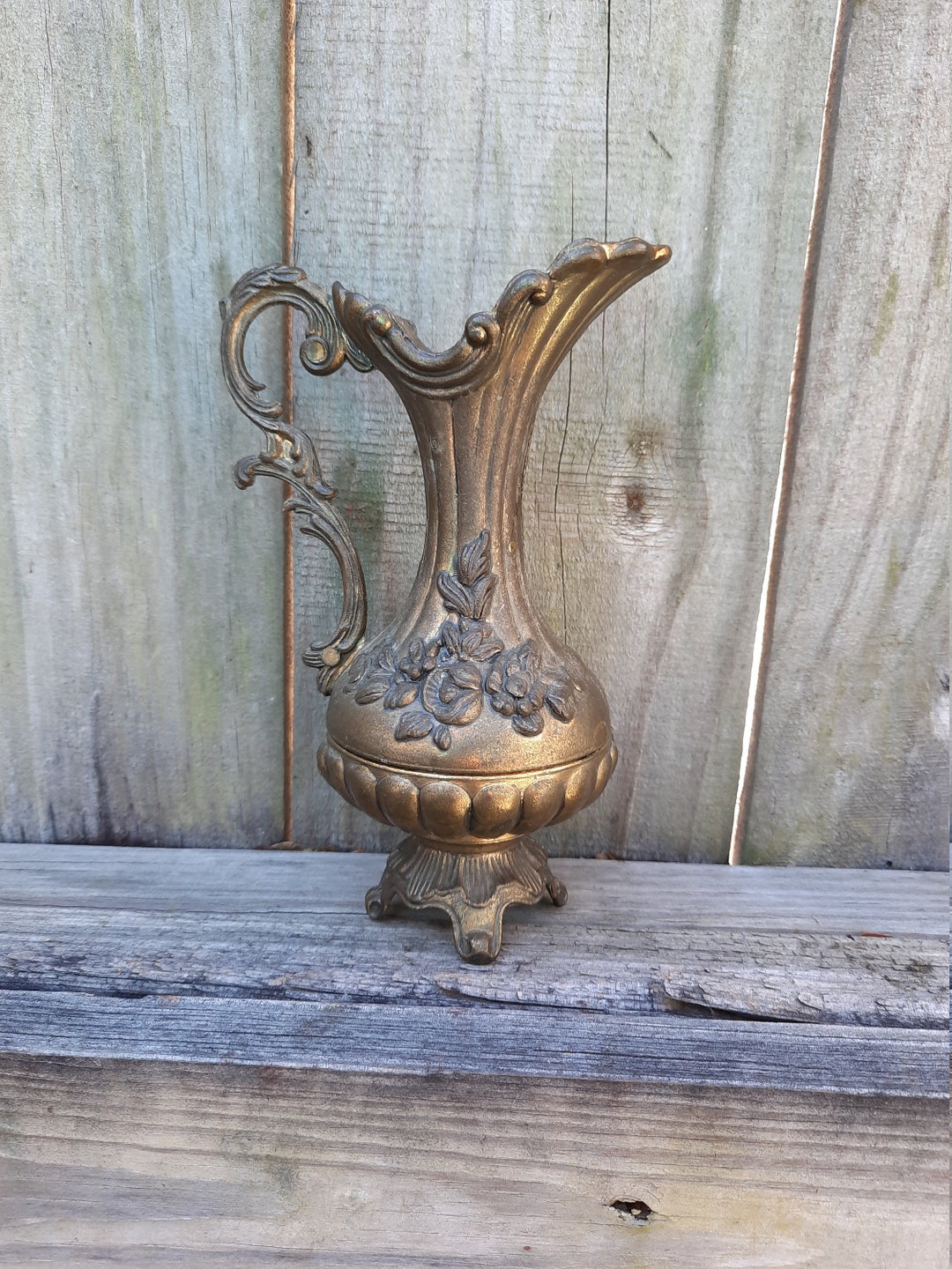 1940's Cast Brass Ewer Pitcher Vase, Art Nouveau Design, Italian Brass ...