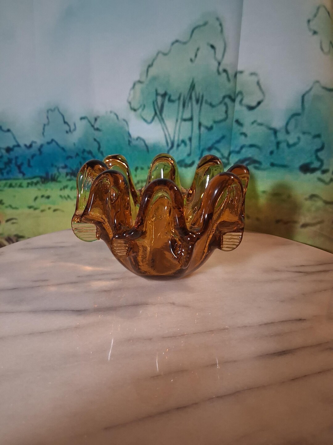 Amber Art Glass Eight Finger Ashtray or Trinket Dish - Etsy