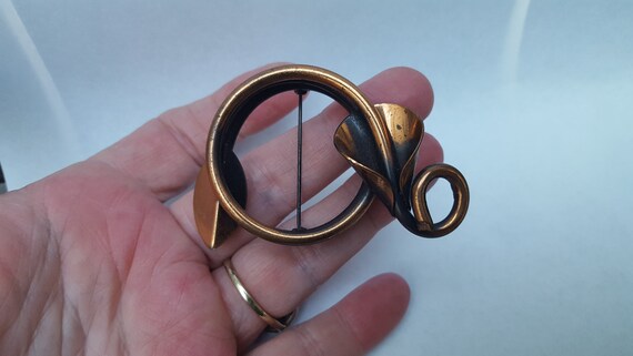 Mid Century Modern Copper Flower Brooch Pin, Art Deco… - Gem
