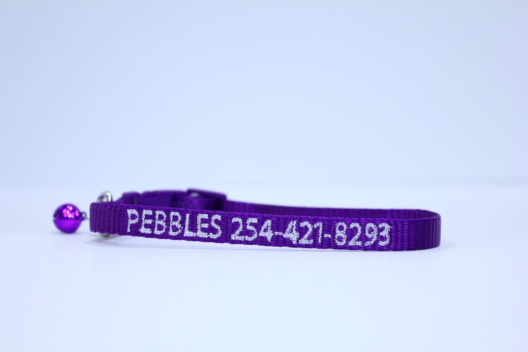 Personalized Embroidered Cat Collar - Custom Purple Nylon Breakaway ...