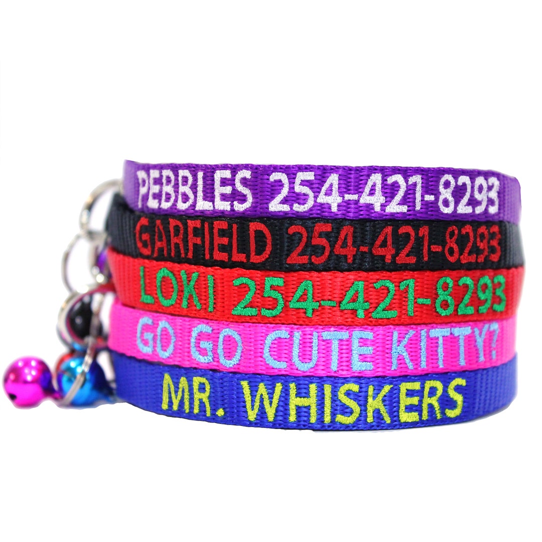 Personalized Cat Collar Breakaway - Custom Embroidered Nylon With Cute ...