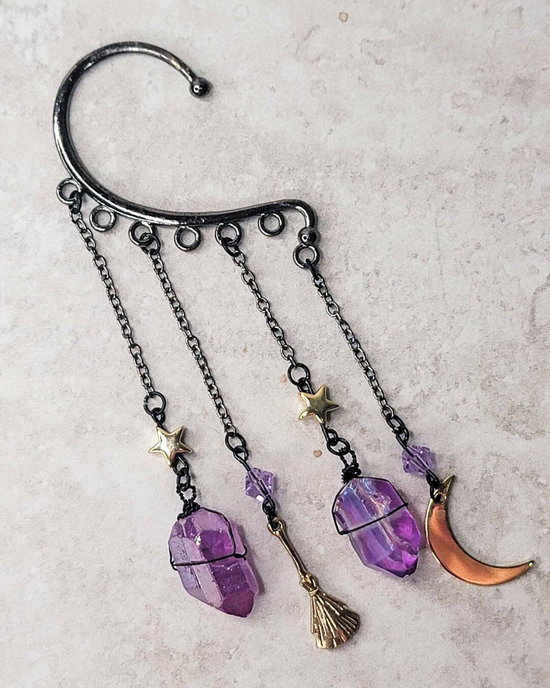 Witch's Broom Ear Cuff Handmade Dice Jewelry Fantasy Ear Cuff Renfaire ...