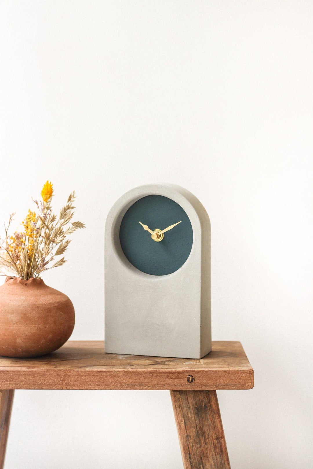 Handmade Concrete/cement Grey & Inchyra Blue Desk Clock Tall - Etsy