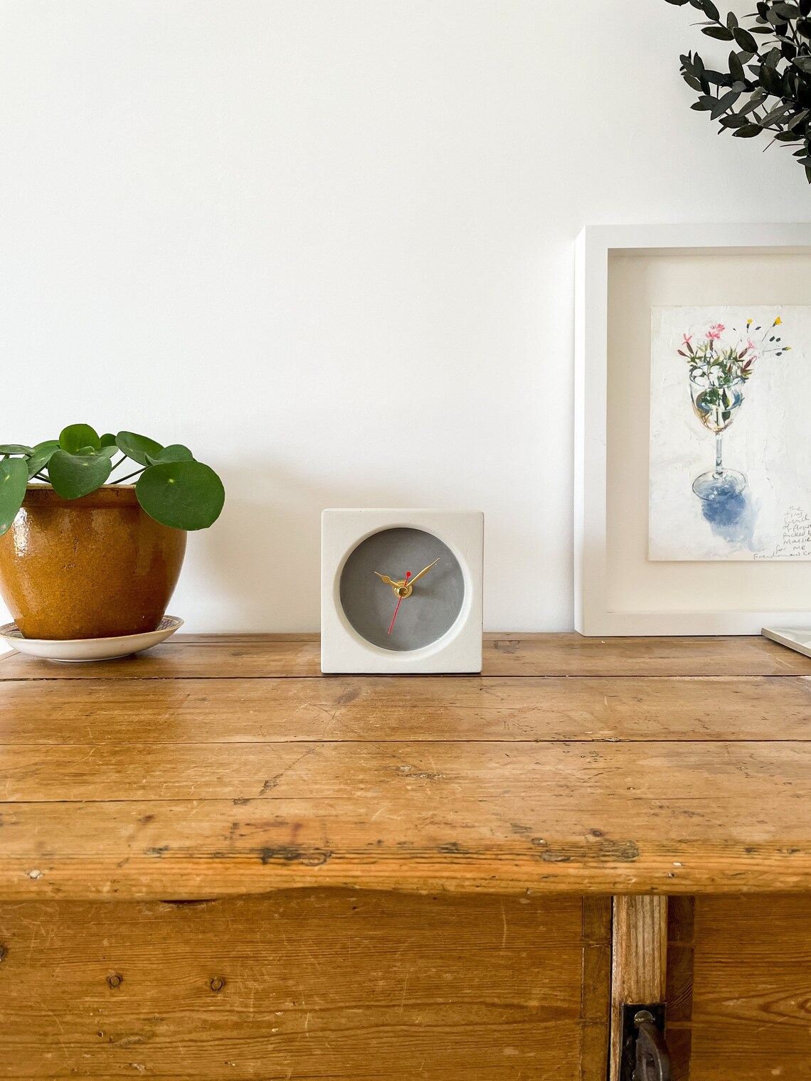 Concrete/cement Dark Grey Desk Clock Handmade - Etsy UK