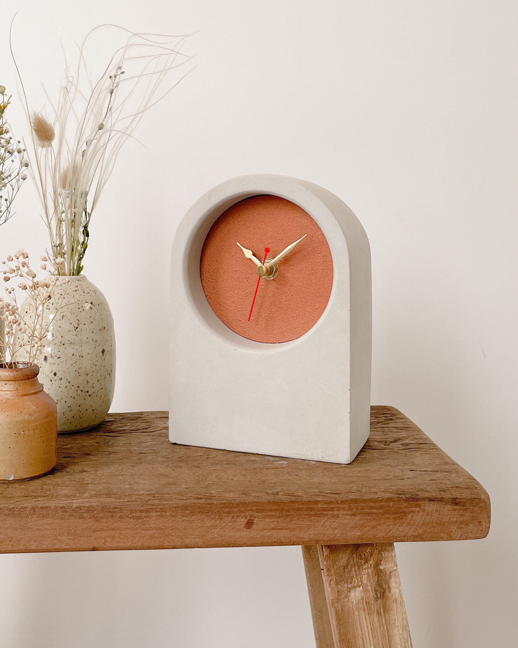 Concrete/cement Grey & Copper Desk Clock Handmade - Etsy UK