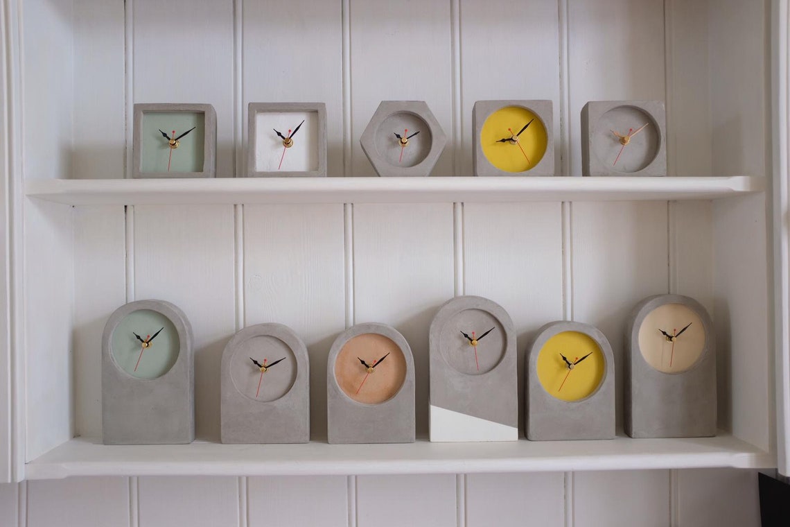 Concrete/cement Grey Square Desk Clock With Copper Hands - Etsy UK