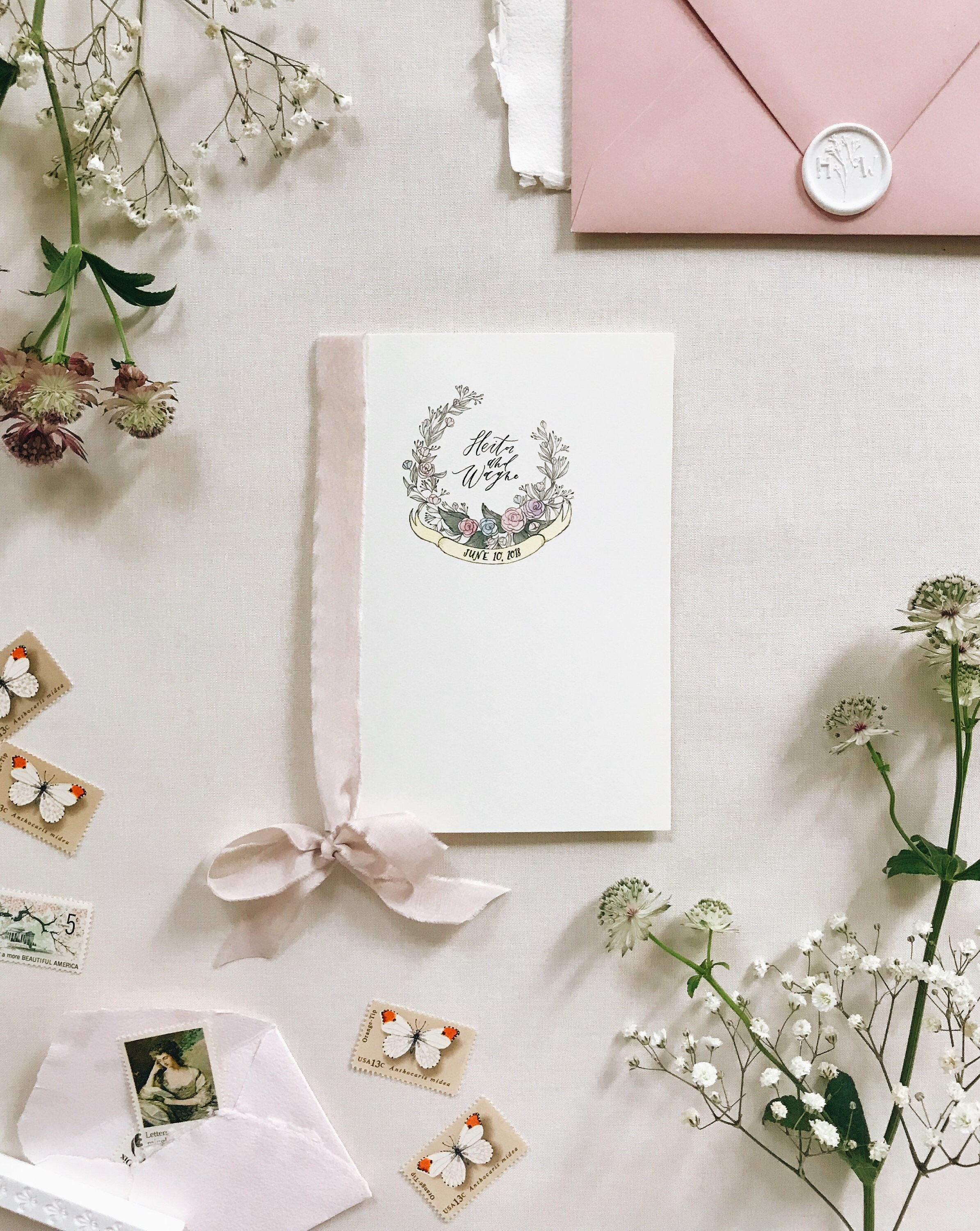 Illustrated Wedding Invitation Booklet Custom Hand Drawn Stationery ...