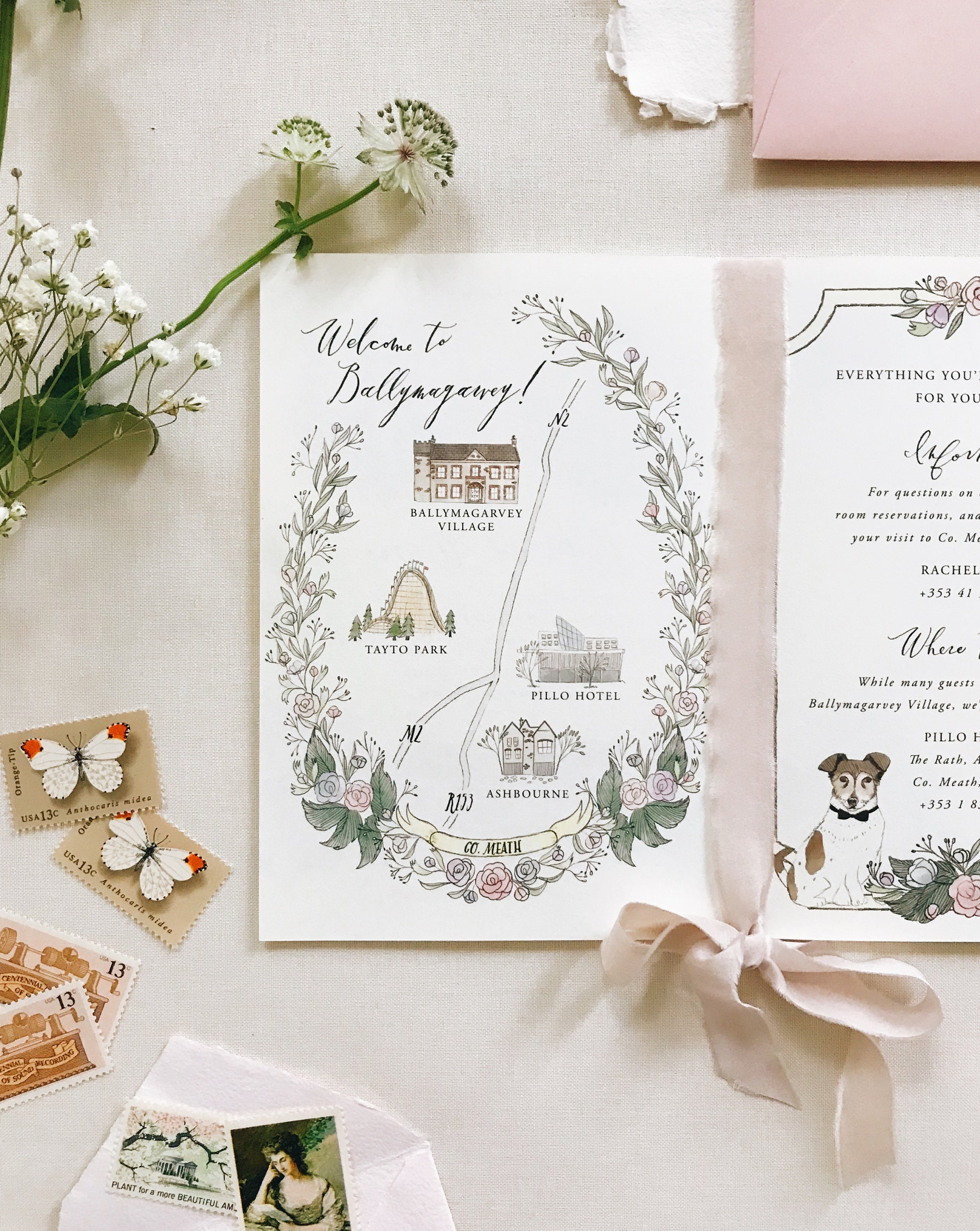 Illustrated Wedding Invitation Booklet | Custom Hand Drawn Stationery ...