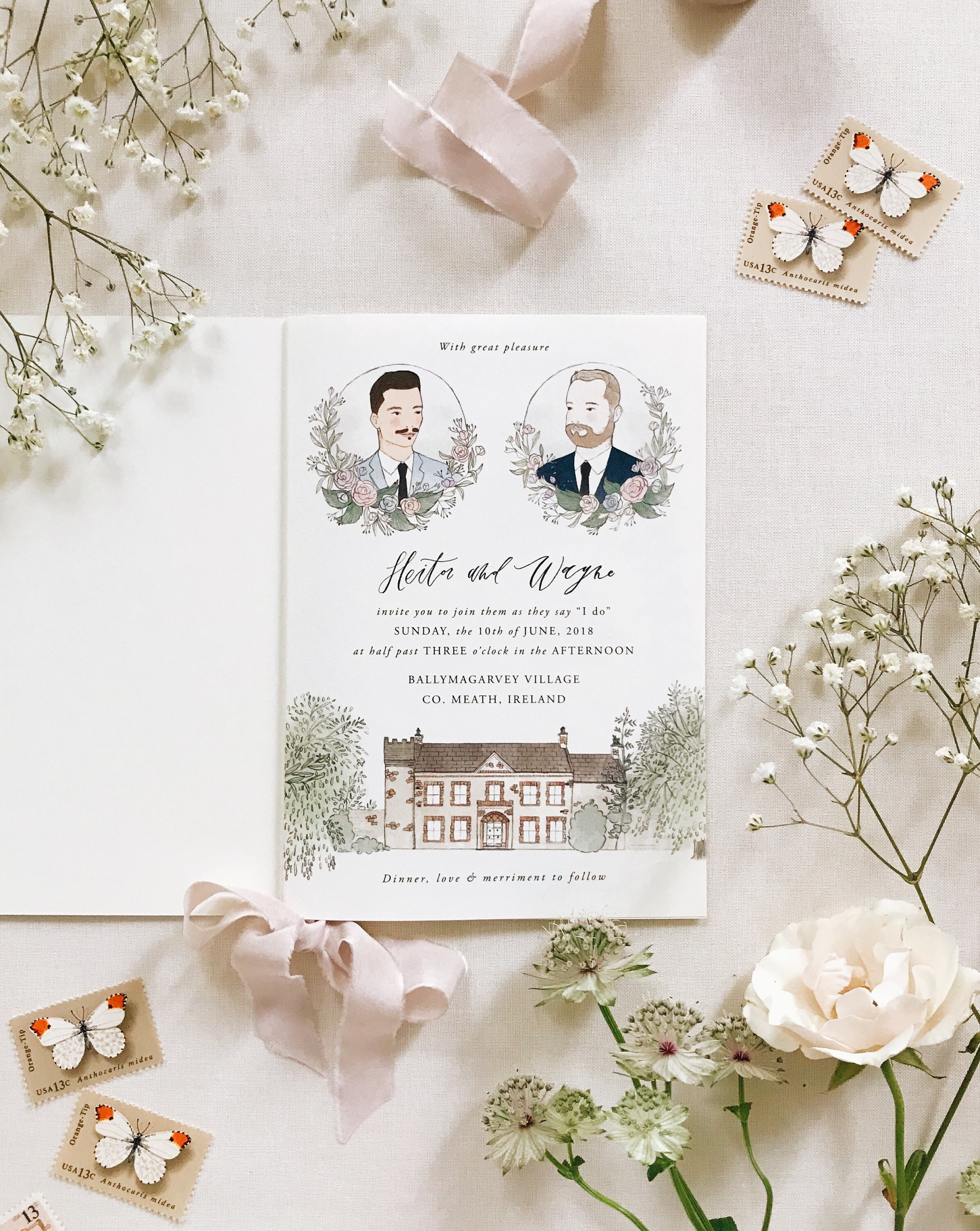Illustrated Wedding Invitation Booklet | Custom Hand Drawn Stationery ...