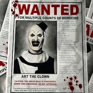 Art the Clown Terrifier Wanted Poster 11x14 Print - Etsy