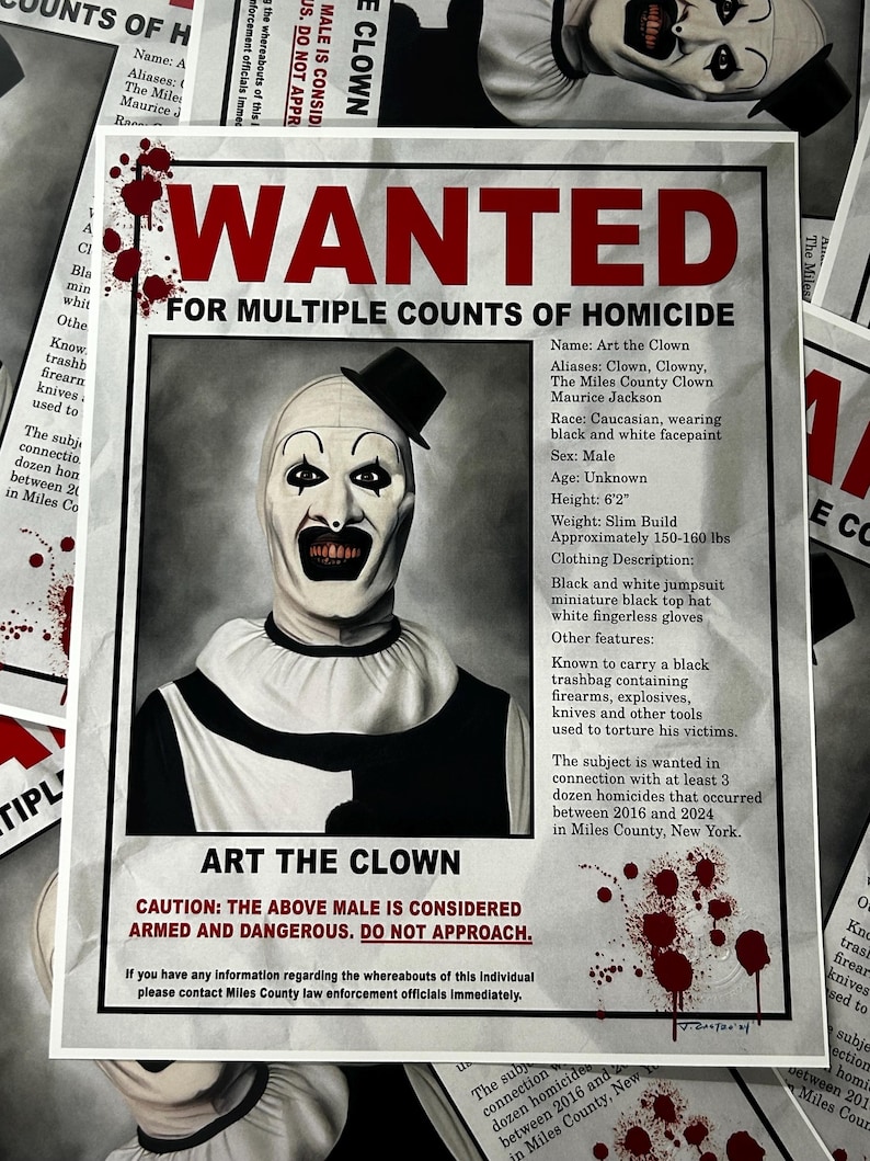 Art the Clown Terrifier Wanted Poster 11x14 Print - Etsy