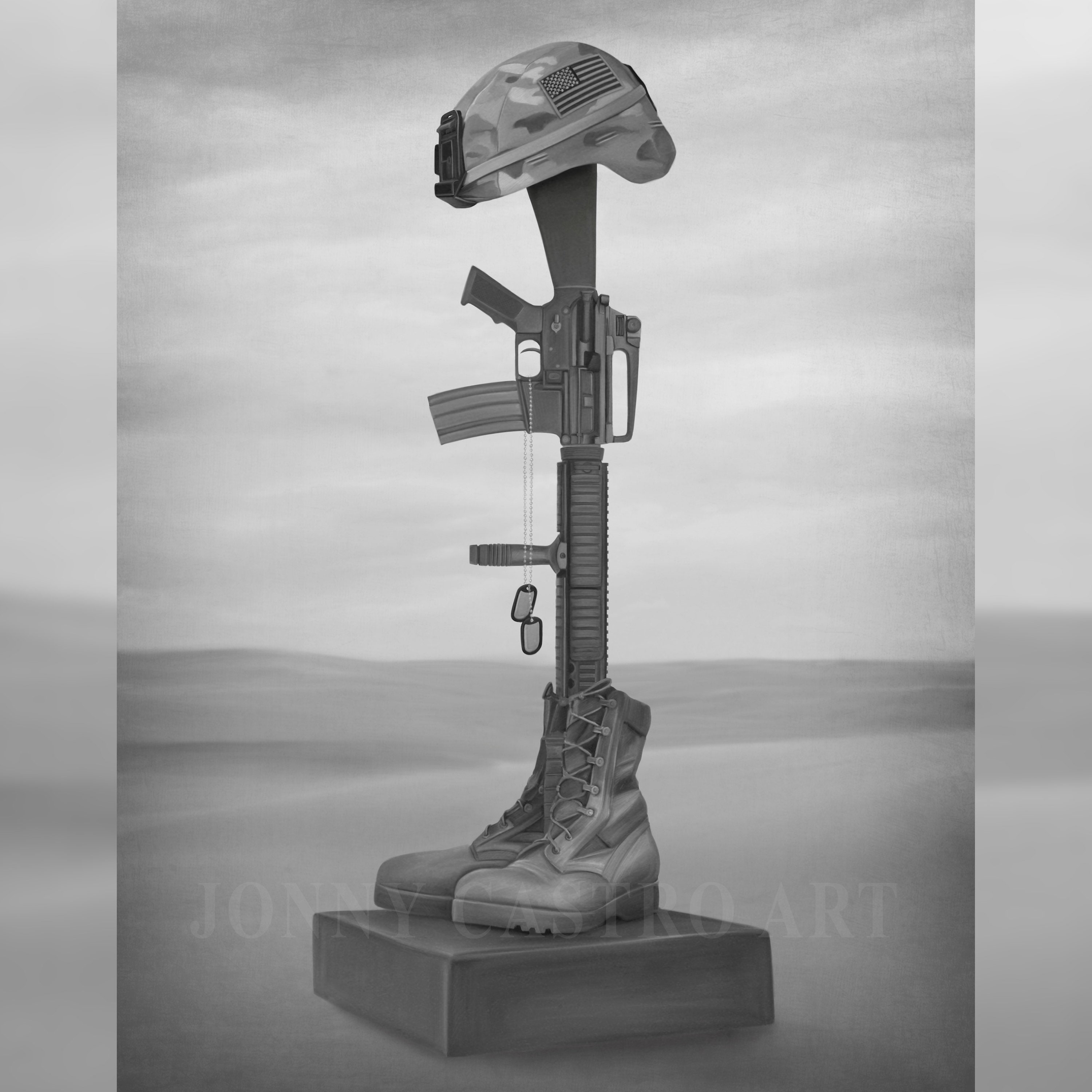 Fallen Soldier Battle Cross Drawing