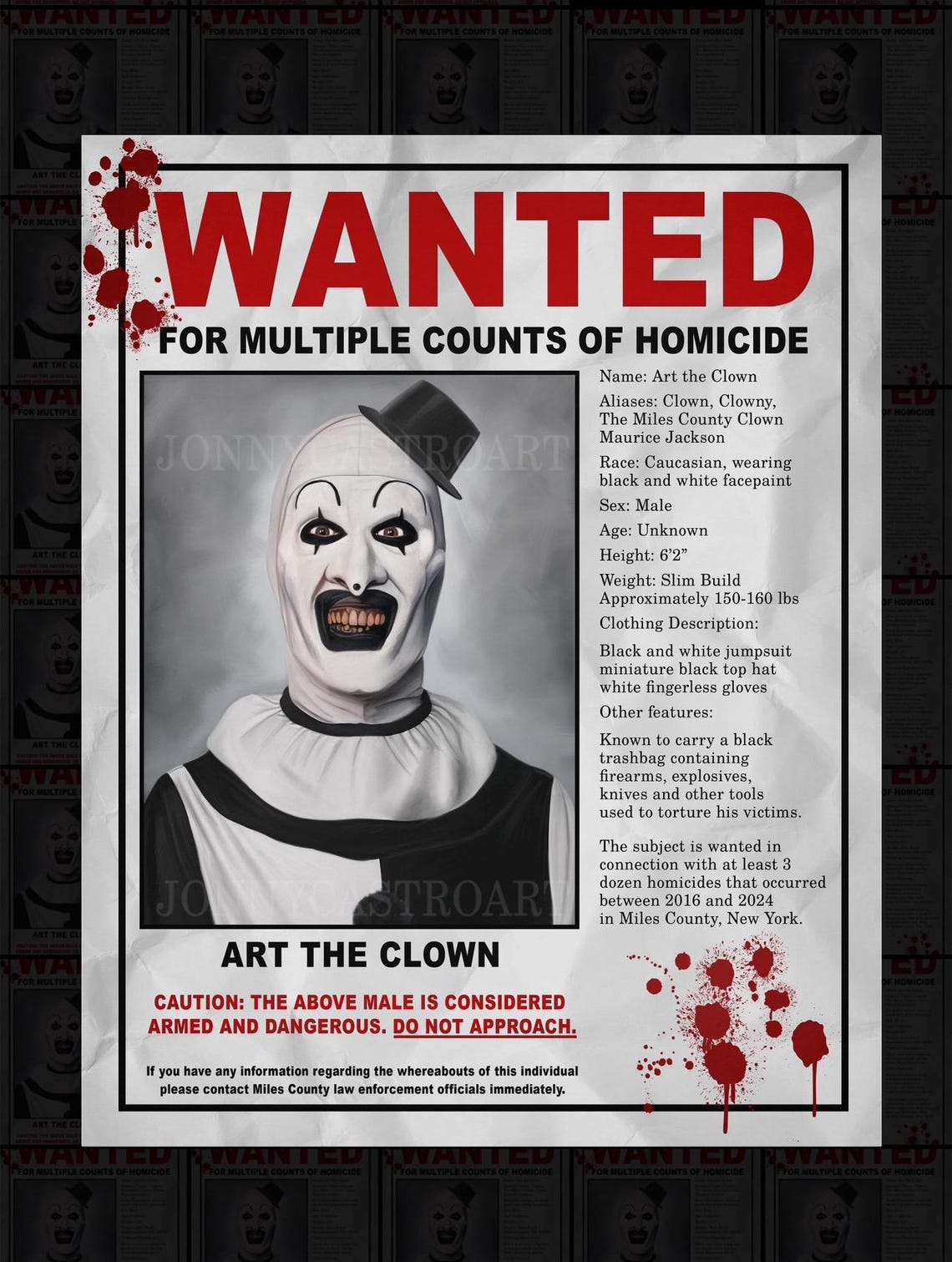 Art the Clown Terrifier Wanted Poster 11x14 Print - Etsy