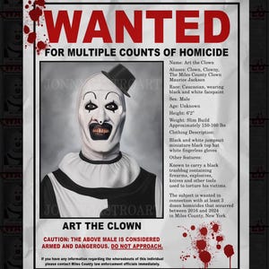 Art the Clown Terrifier Wanted Poster 11x14 Print - Etsy