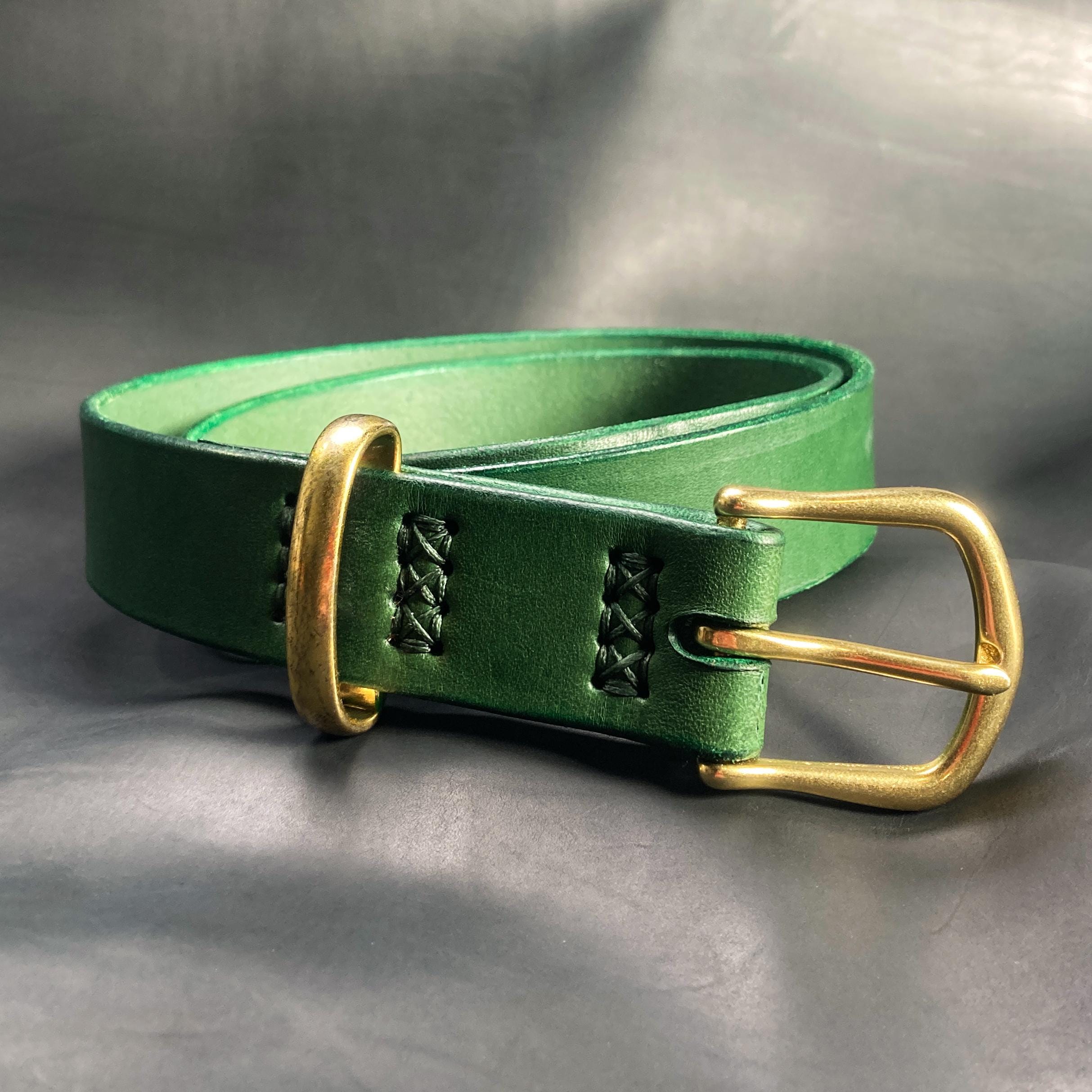 Bespoke Leather Belt - Green and Gold - Handmade - Etsy