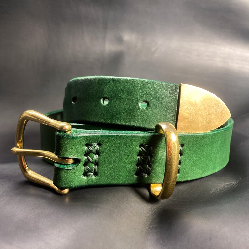 Bespoke Leather Belt - Green and Gold - Handmade - Etsy