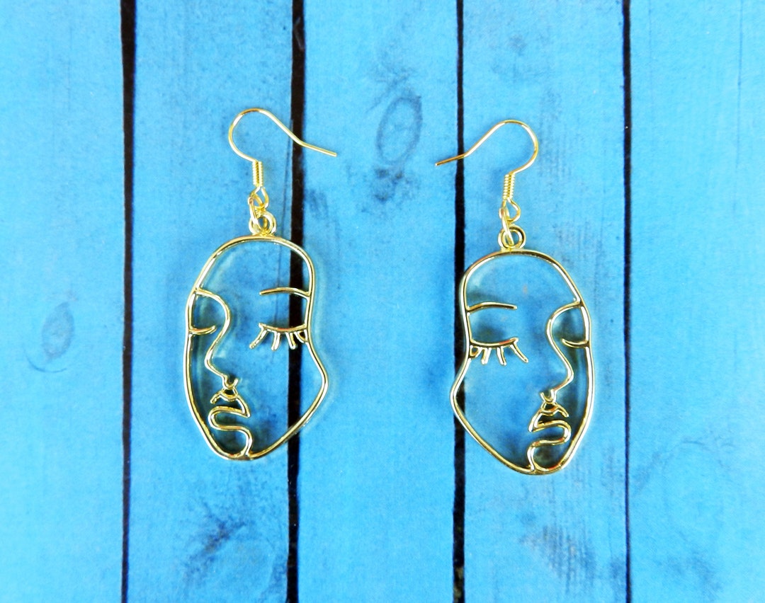 Abstract Face Dangle Earrings: Gold Art Deco Style - Etsy
