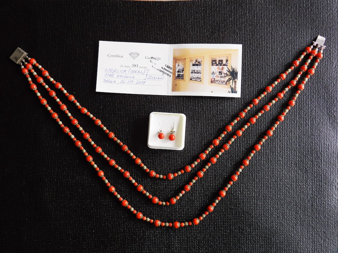 Croatian Handmade Coral Necklace and Earring Set With Certificate, Red ...