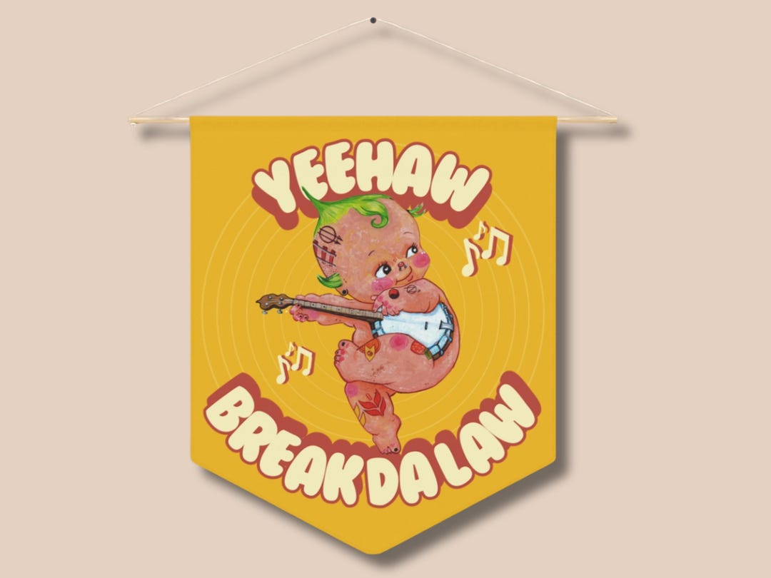 Cute Folk Punk Banjo Playing Kewpie Doll Pennant Cutecore Wall Art ...
