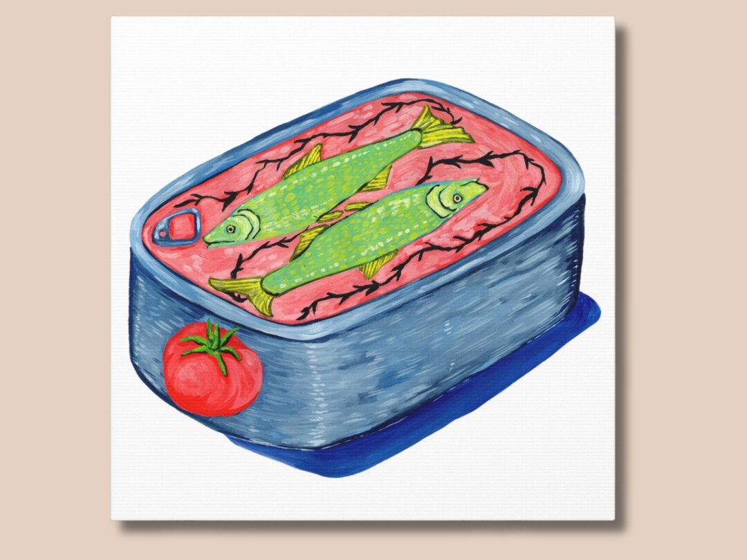 Cute Sardine Can Canvas Vintage Kitchen Wall Art Whimsical Home Decor ...