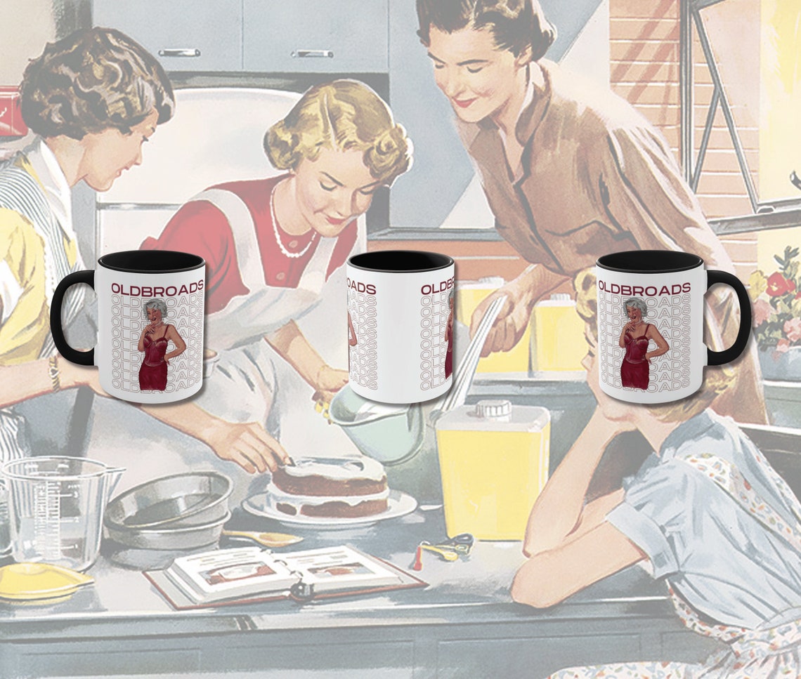 Sexy Old Broad Two-tone Mug, Cougar Illustrated Coffee Cup, Gilf ...