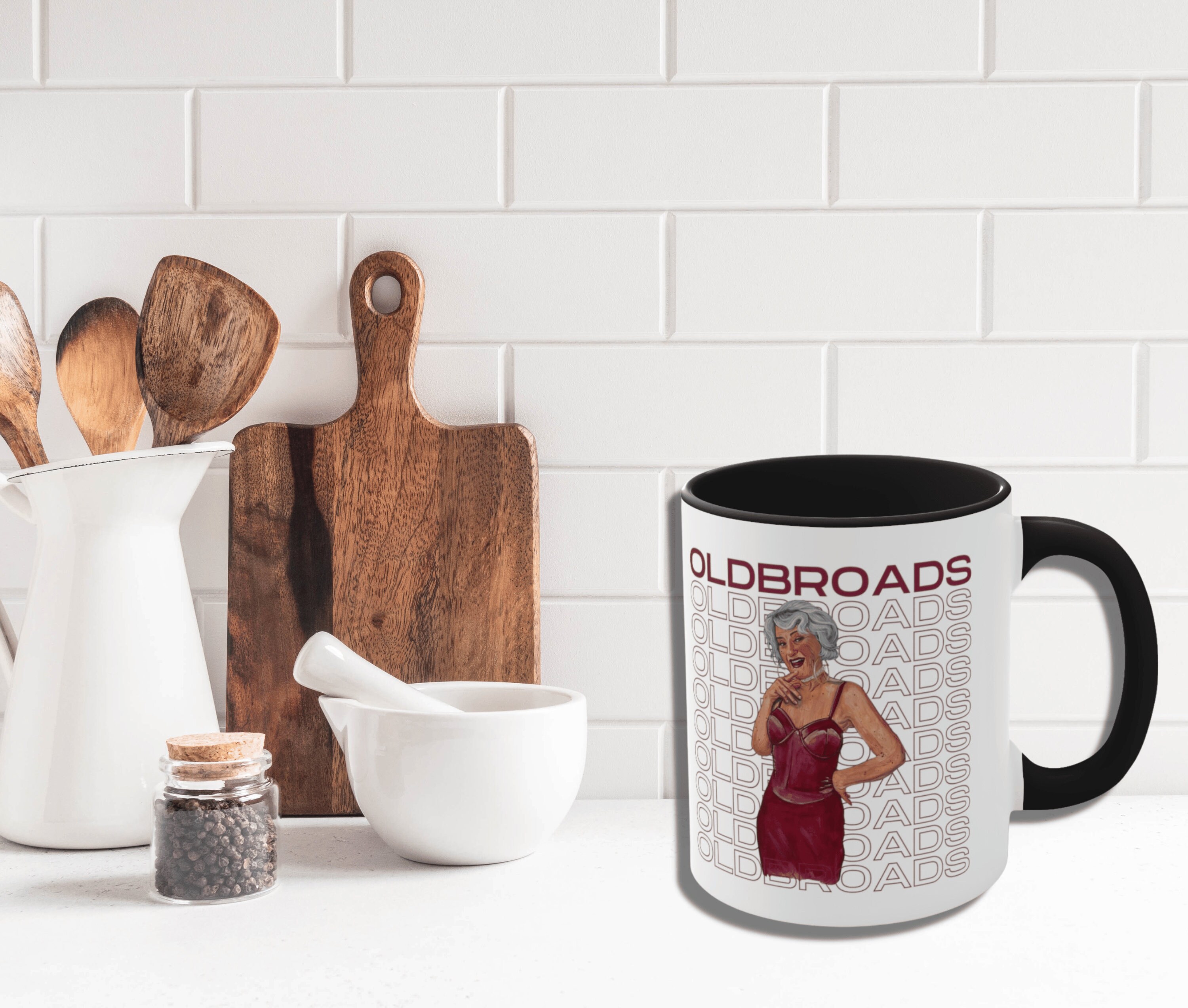 Sexy Old Broad Two-tone Mug, Cougar Illustrated Coffee Cup, Gilf ...