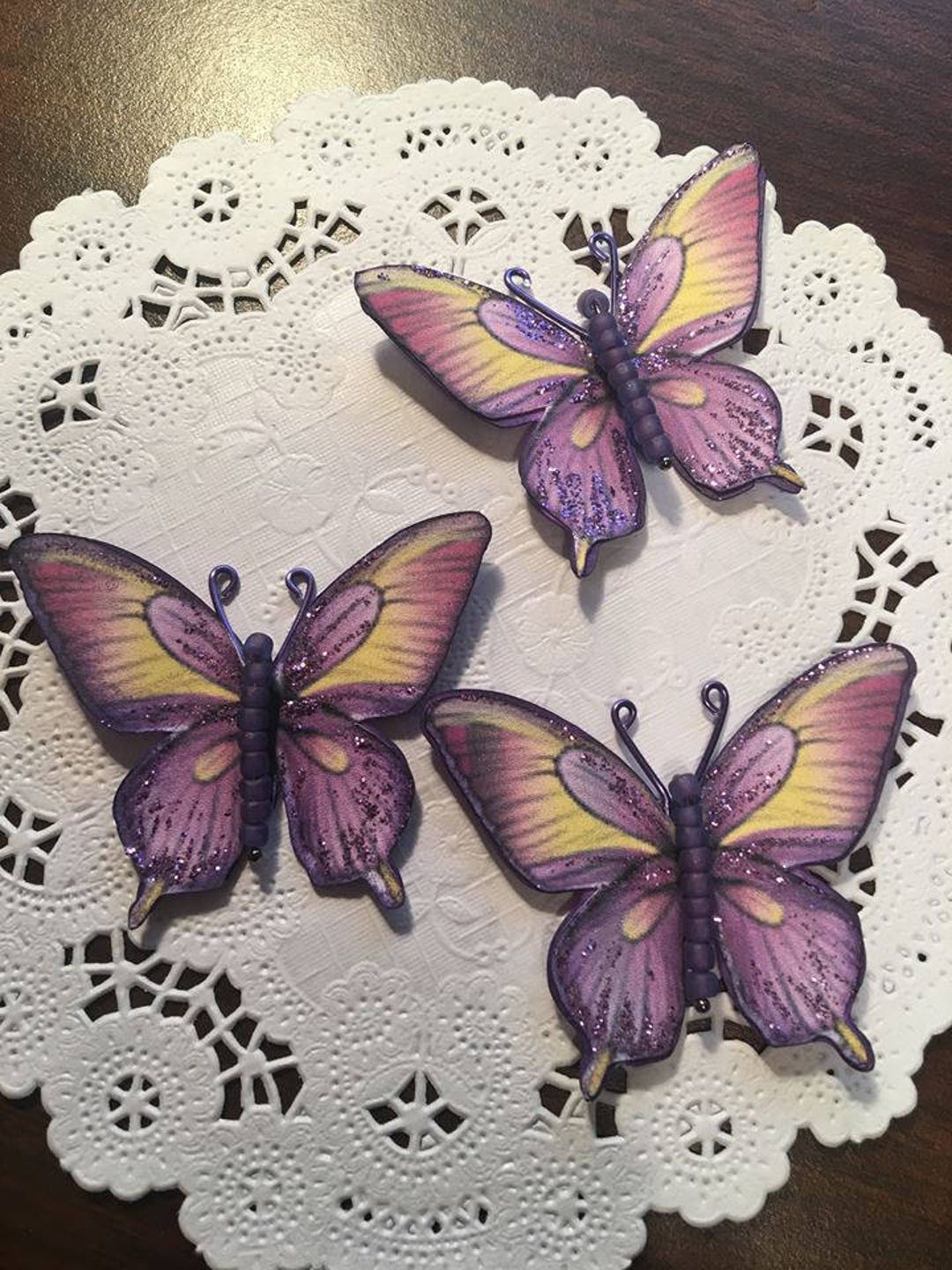 Purple Fire Paper Butterflies Embellishments Glass Bodied ...