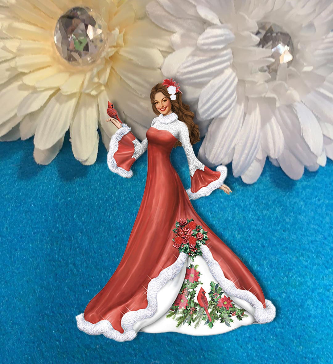 Victorian Lady Christmas Gown 3D Roses Feather Cardinal Chipboard ...