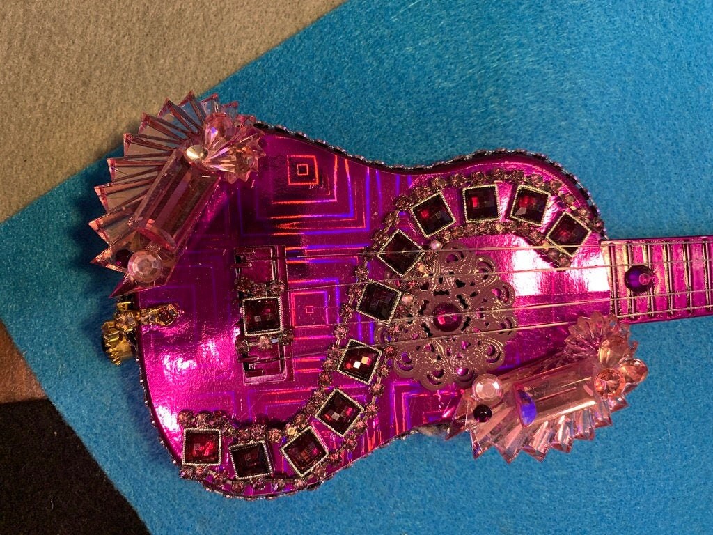 Pink Holographic Guitar Embellished Antique Filigree Jewelry | Etsy