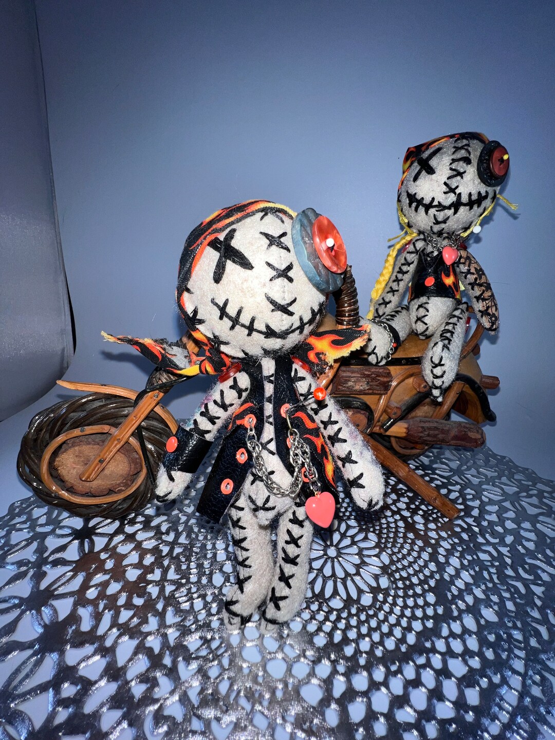 READY TO SHIP Voodoo Biker Dolls Pose-able Heart Button Leather Vest ...