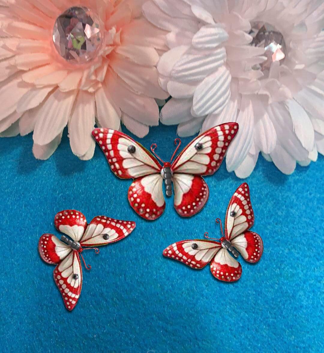 Christmas Paper Butterflies, Red & White Beaded Embellishments - Etsy