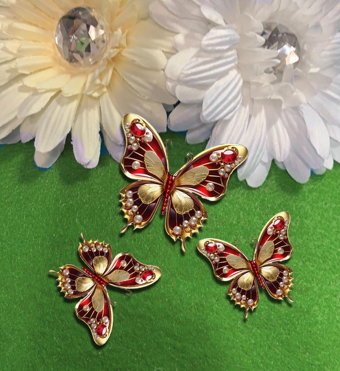 Christmas Red and Gold Paper Butterflies, Glitter 3D Embellishment - Etsy