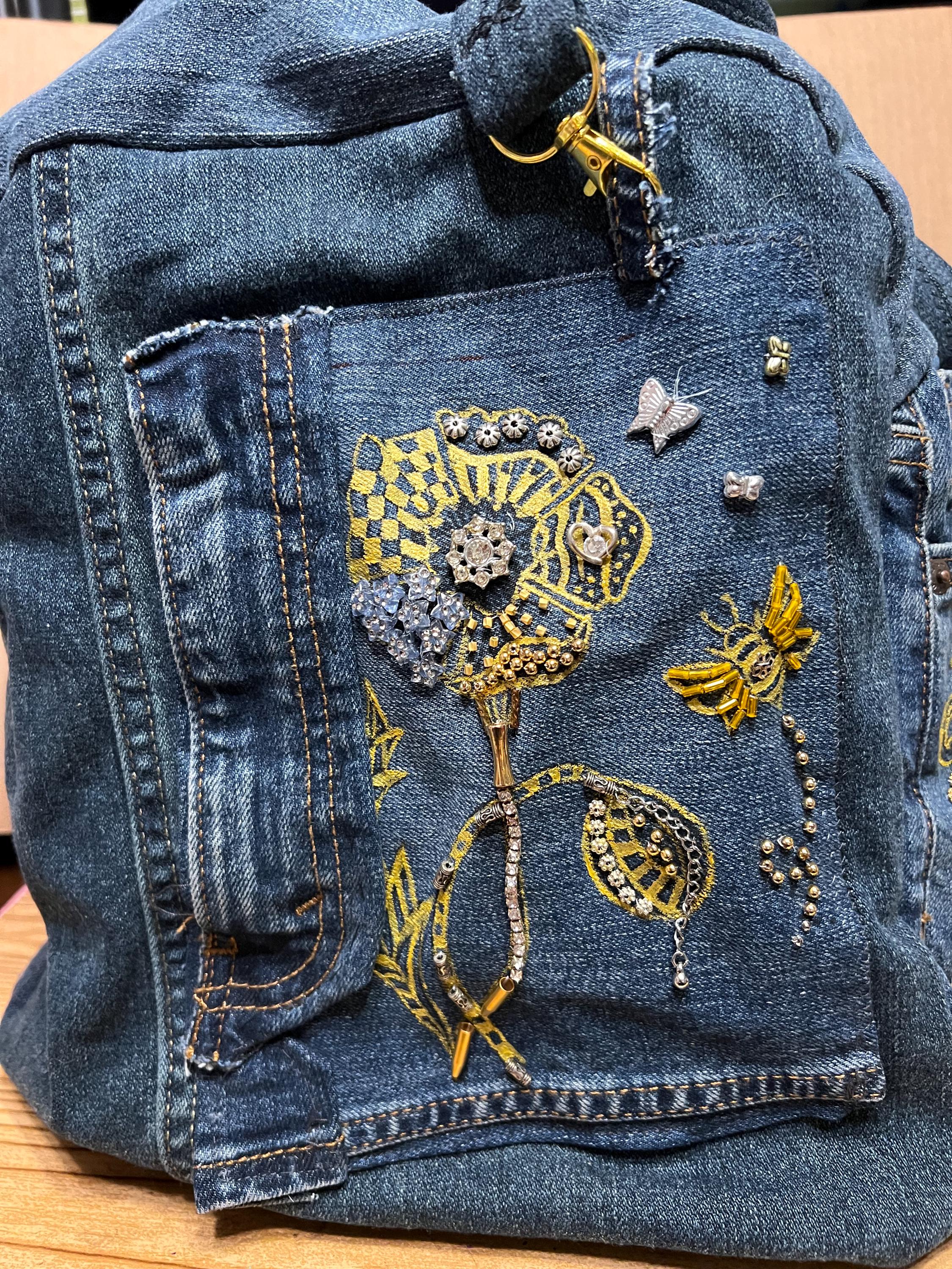 Repurposed Denim Backpack Tote, Hand Beaded Decor, Adjustable Straps - Etsy