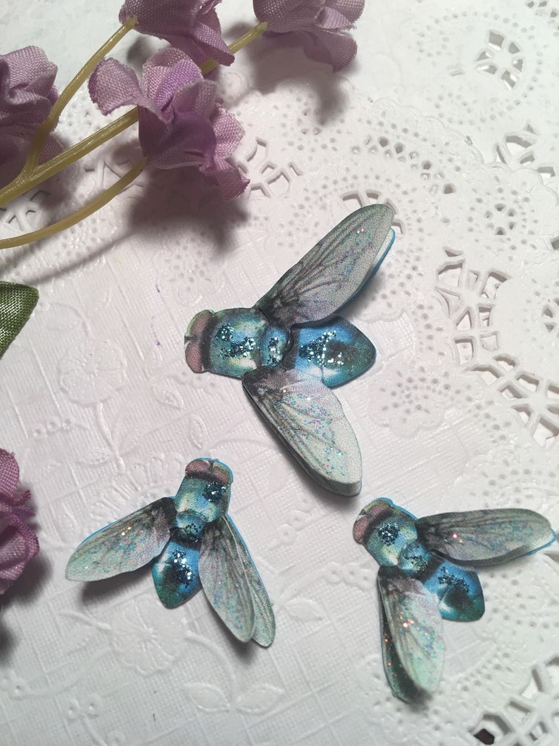 Come Fly With Me 3D Teal Flies 3 Pack 1" & 1/2" Darlingartbyvaleri ...