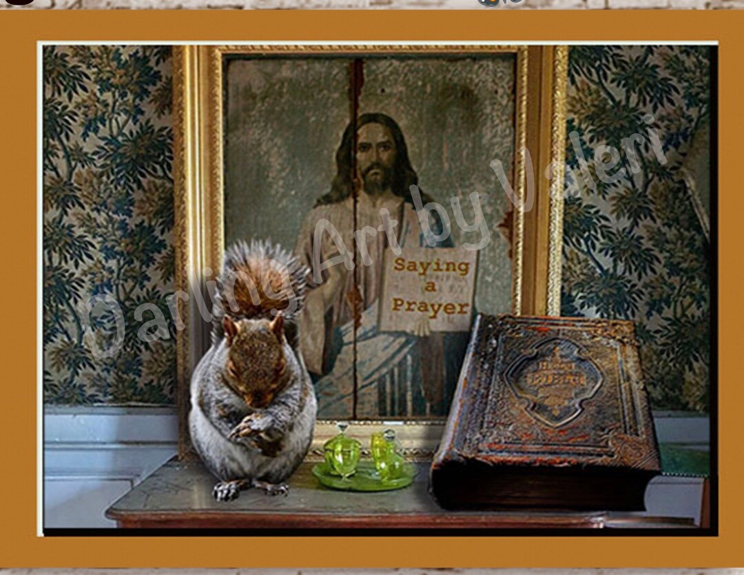 DIGITAL DOWNLOAD Prayers to You Greeting Card Praying Squirrel Vintage ...