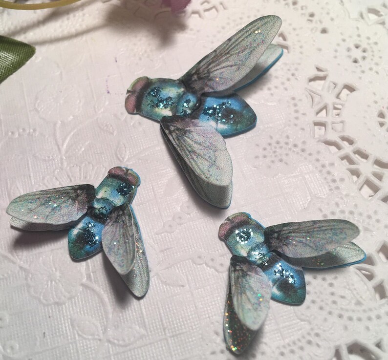 Come Fly With Me 3D Teal Flies 3 Pack 1" & 1/2" Darlingartbyvaleri ...