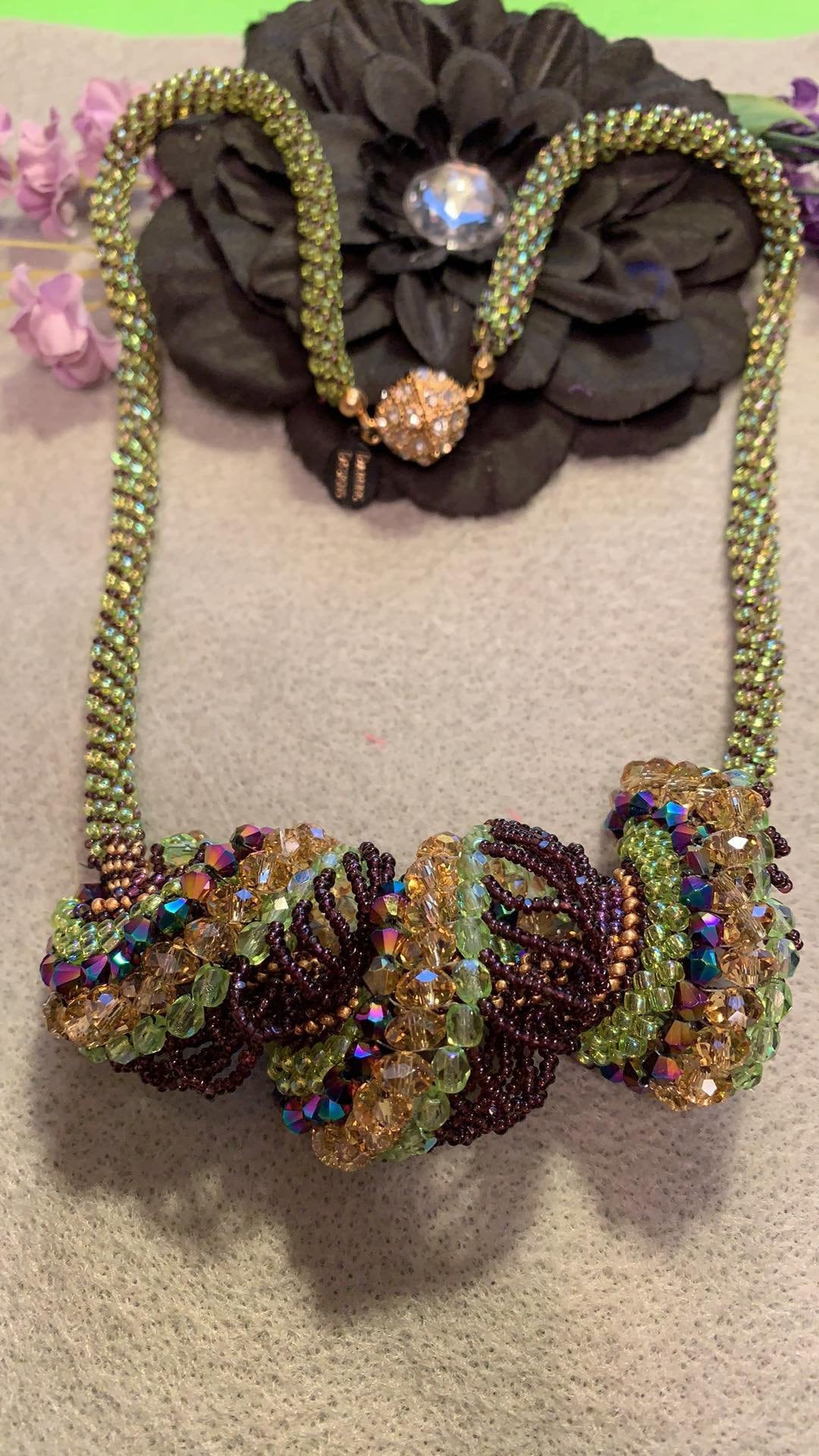 READY TO SHIP Conch Shell Necklace Handmade Green Purple Gold Swarovski ...