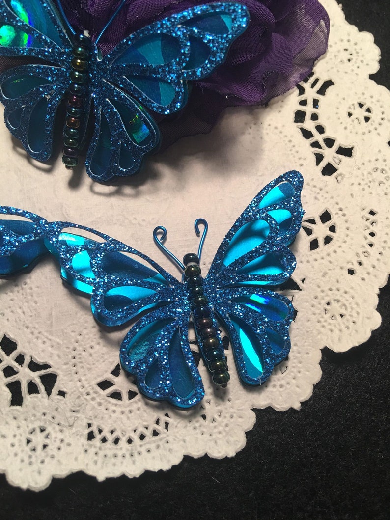 Holographic Royal Blue Paper Butterflies Embellishments Glitter Glass ...