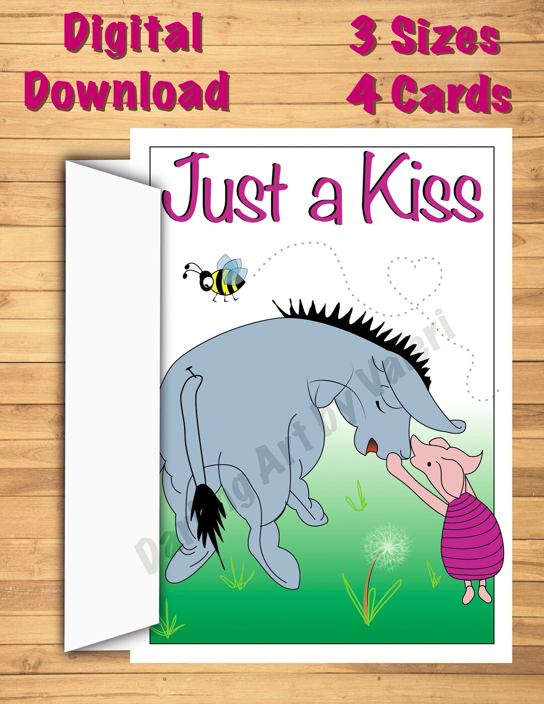 DIGITAL DOWNLOAD “just a Kiss” Greeting Card Eeyore Piglet Bumblebee ...