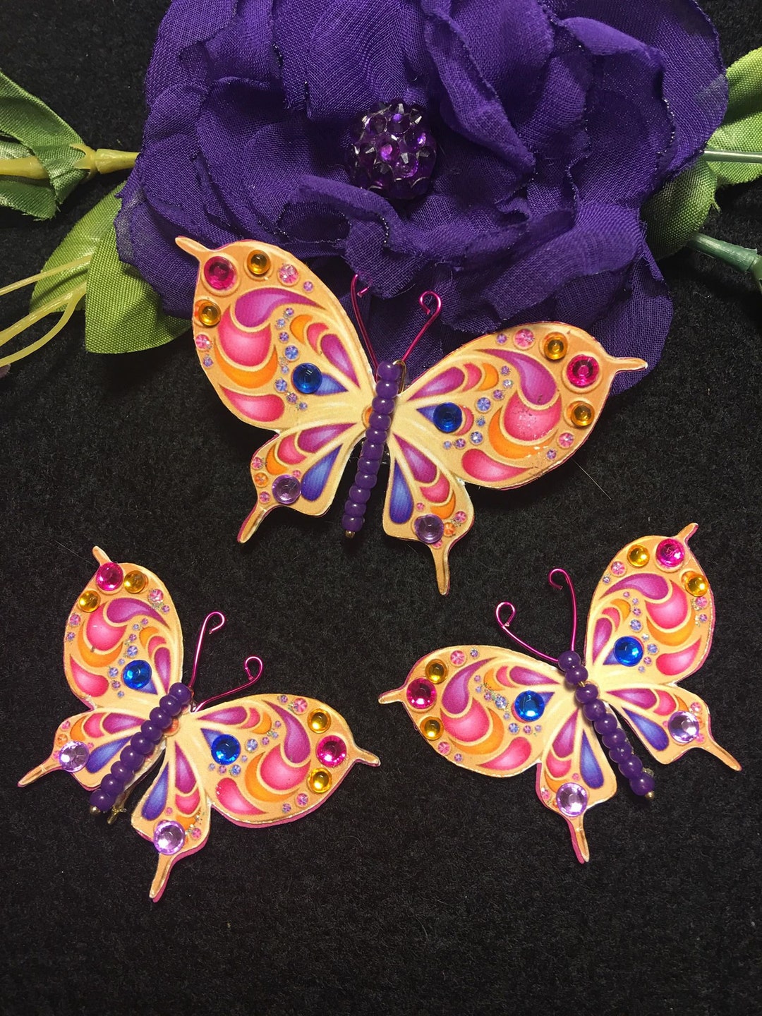 Gems Jewels Butterflies Pink Gold Purple Glass Beaded Body Scrapbooking ...