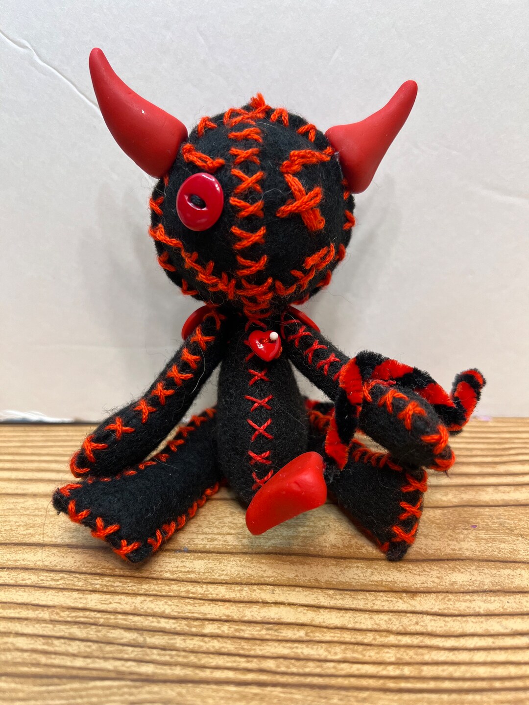 Devil Voodoo Doll Black Red Pose-able Clay Horns Wiccan Witchcraft ...